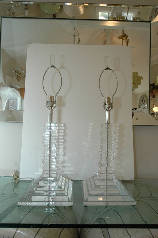 Pair of Lucite Stacked Block Lamps For Sale at 1stDibs