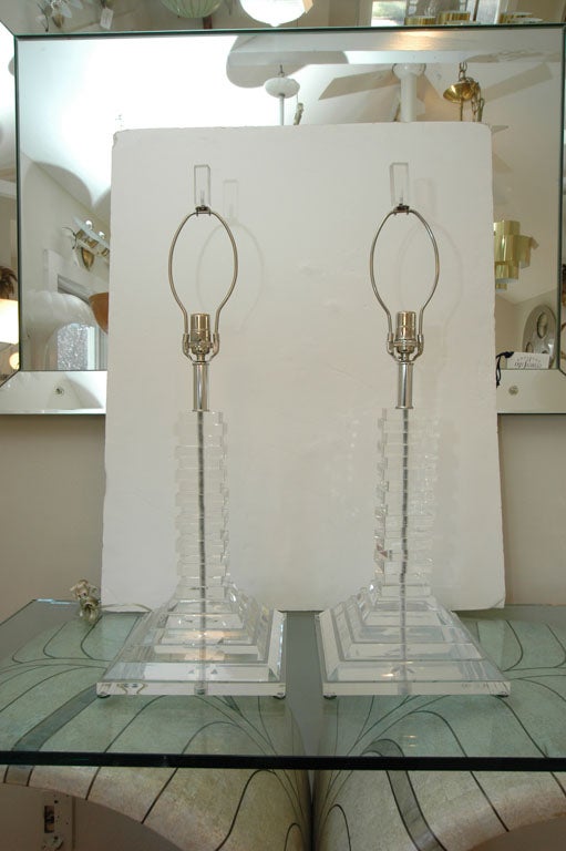 Pair of Lucite Stacked Block Lamps For Sale at 1stDibs