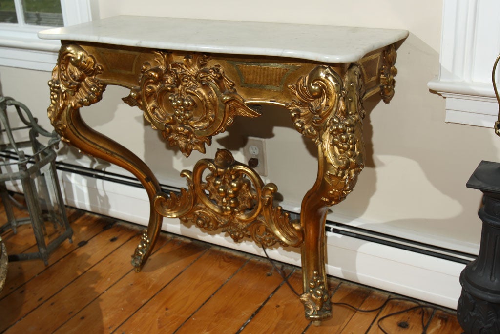 Italian 19th C Curved Console Table with Triple Gilding and White ...