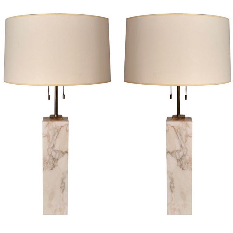 American Square Marble Table Lamps by T.H. Robsjohn-Gibbings for Hansen ...