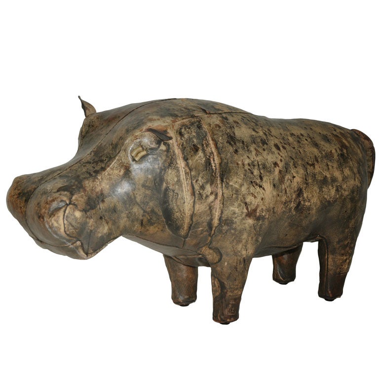 Vintage Leather Hippopotamus Foot Rest at 1stDibs