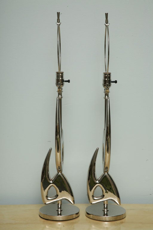 Pair of Rembrandt Nickel Plated Abstract Lamps For Sale at 1stDibs
