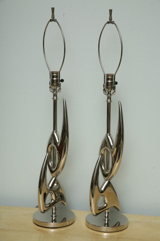 Pair of Rembrandt Nickel Plated Abstract Lamps For Sale at 1stDibs
