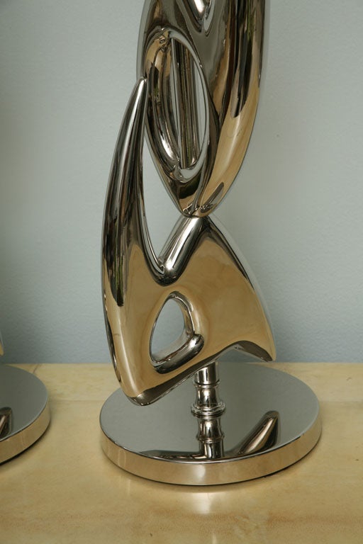 Pair of Rembrandt Nickel Plated Abstract Lamps For Sale at 1stDibs