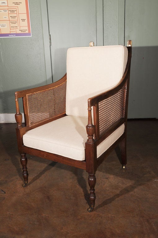 Edwardian Caned Library Chair of Mahogany (on Casters) at 1stDibs