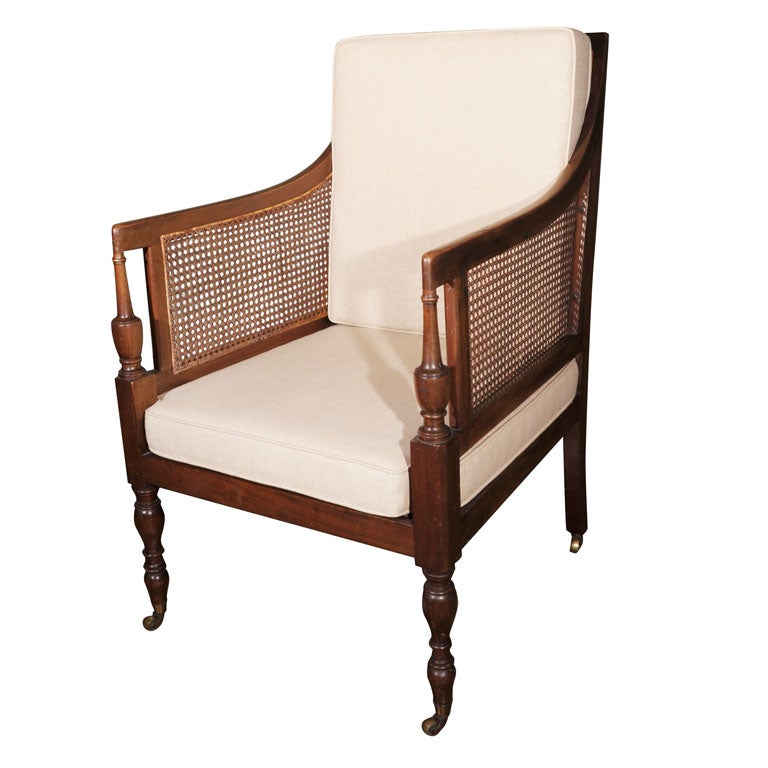 Edwardian Caned Library Chair of Mahogany (on Casters) at 1stDibs