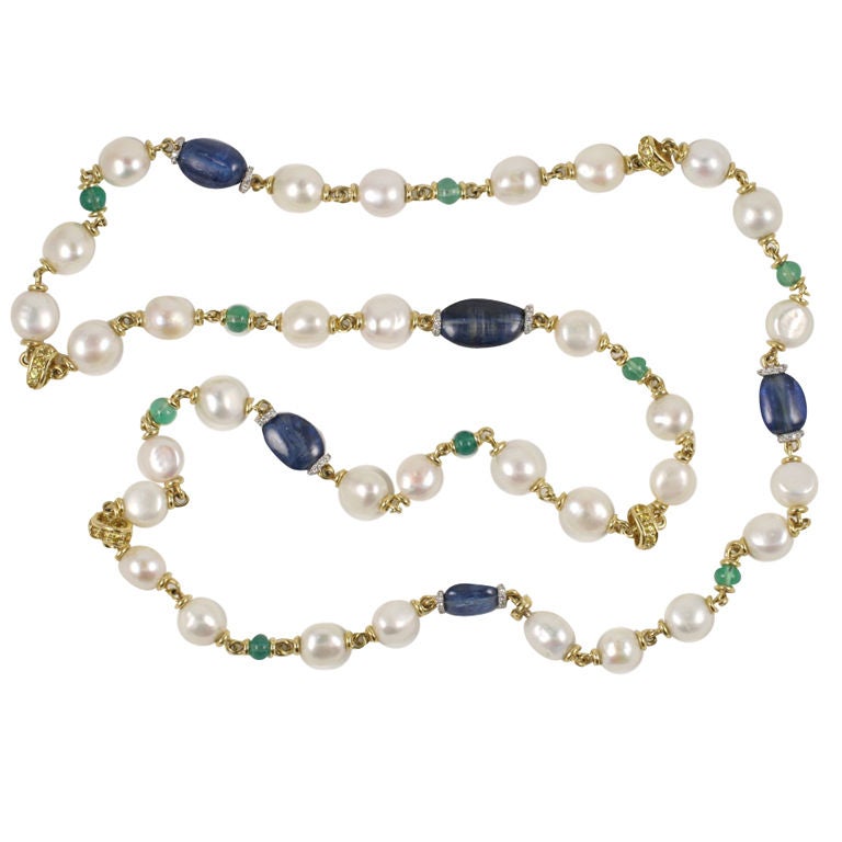 South sea pearl and colored stone long chain For Sale at 1stDibs | sea ...
