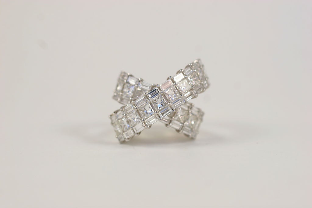 Twin Band Princess Cut Diamond Ring at 1stDibs