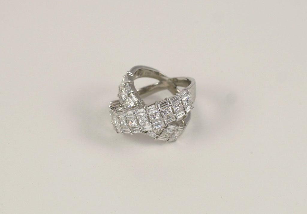 Twin Band Princess Cut Diamond Ring at 1stDibs