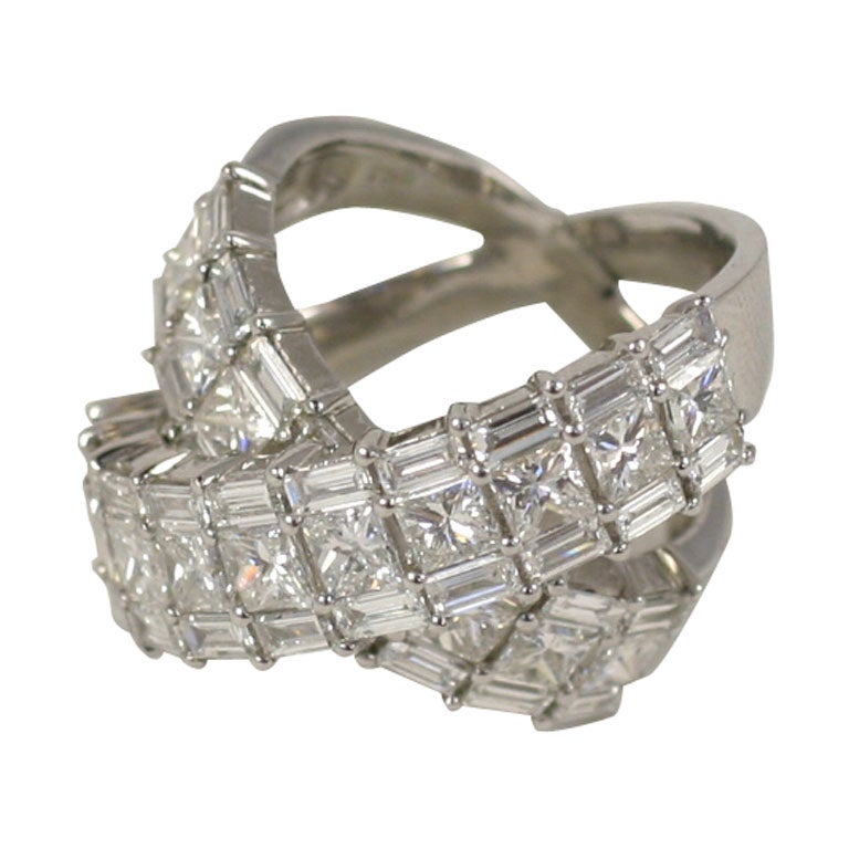 Twin Band Princess Cut Diamond Ring at 1stDibs