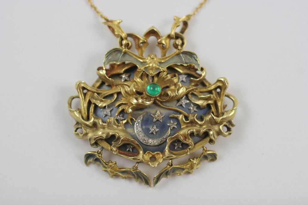 Art Nouveau Bats Necklace For Sale at 1stDibs | art nouveau bat necklace