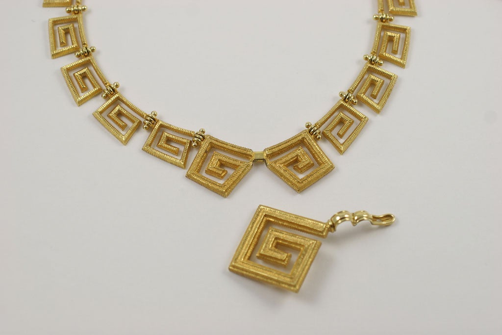 18kt Yellow Gold Greek Key Necklace Suite at 1stDibs