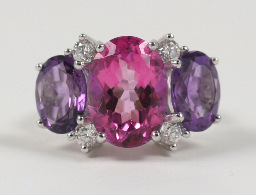 Large GUM DROP™ Ring with Pink Topaz and Amethyst and Diamonds For Sale ...