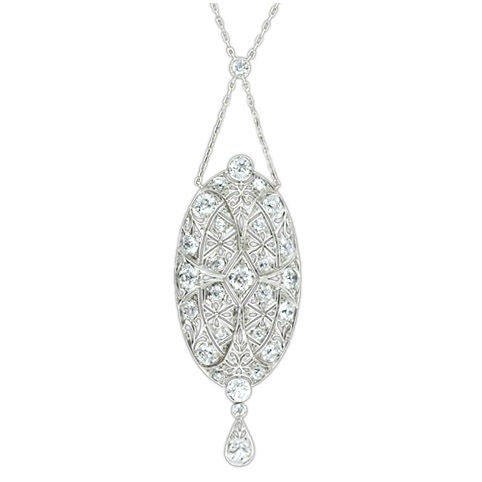 Platinum Diamond Edwardian Lavalier Necklace For Sale at 1stDibs