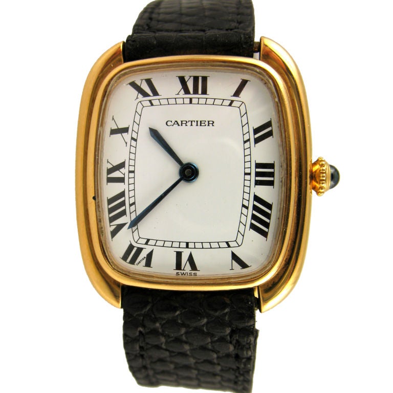 Cartier Cushion Shaped Stepped Case in 18 Karat Gold at 1stDibs