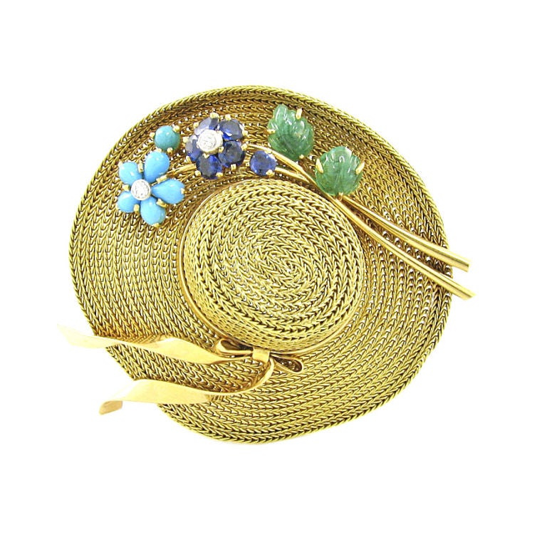 Marchak Spring Flower Hat Brooch at 1stDibs