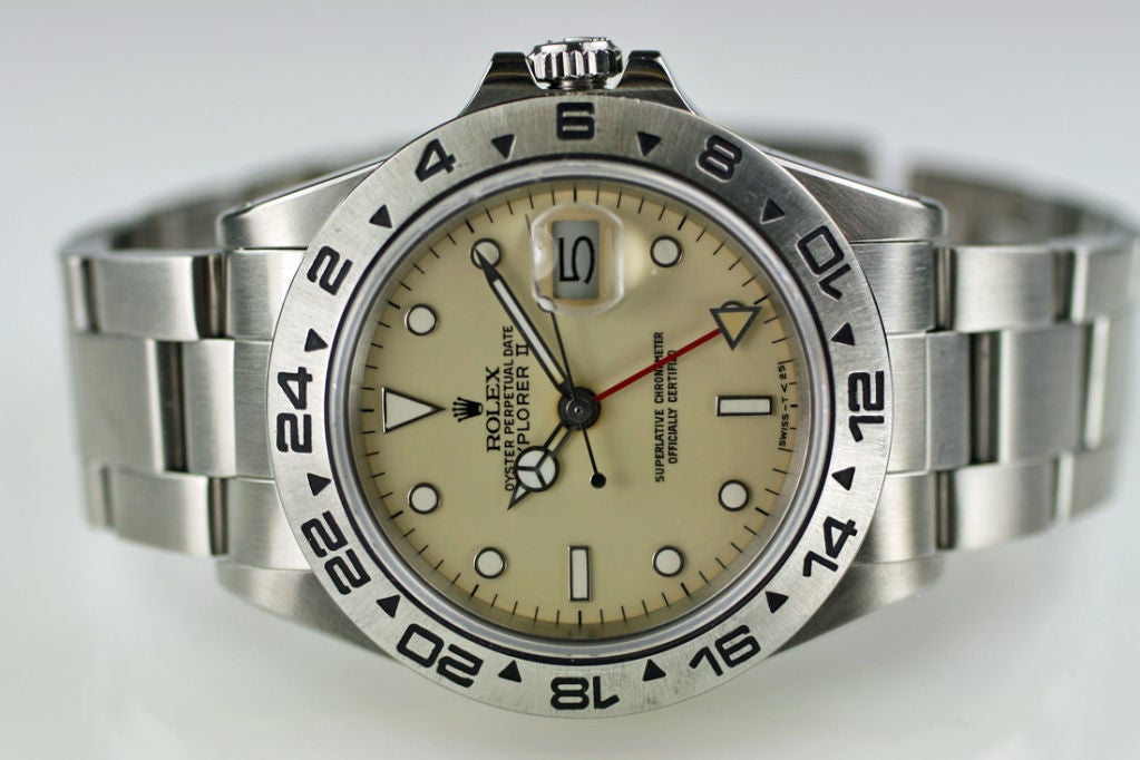 Rolex Cream Dial Explorer II ref 16550 at 1stDibs | rolex 16550 cream ...