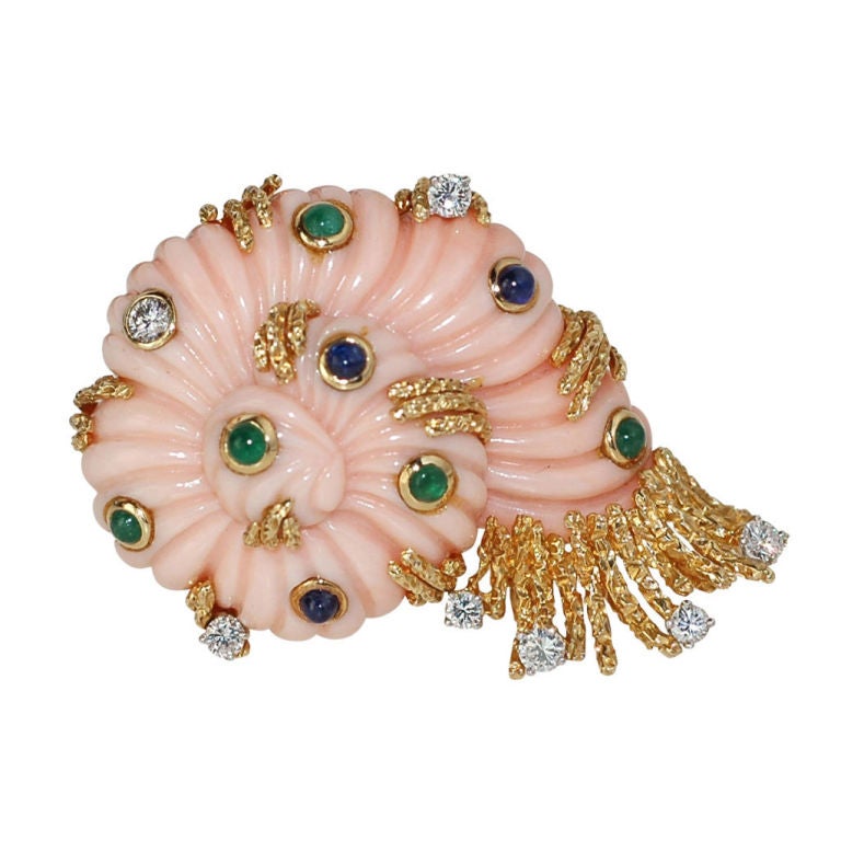 CARTIER Angel Skin Coral Gold Gem Set Shrimp Pin at 1stDibs