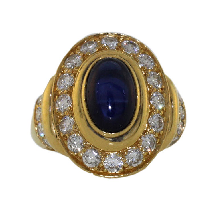 CARTIER Paris Cabochon Sapphire Diamond Signet Ring at 1stDibs