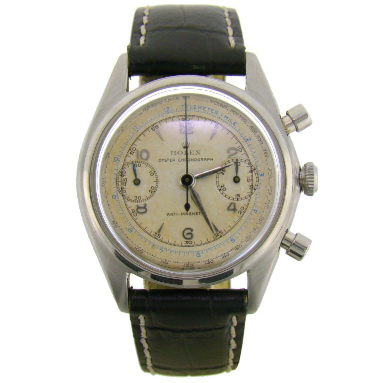 1950's Early Chronograph Rolex Watch w/ Blue Telemeter Ring at 1stDibs