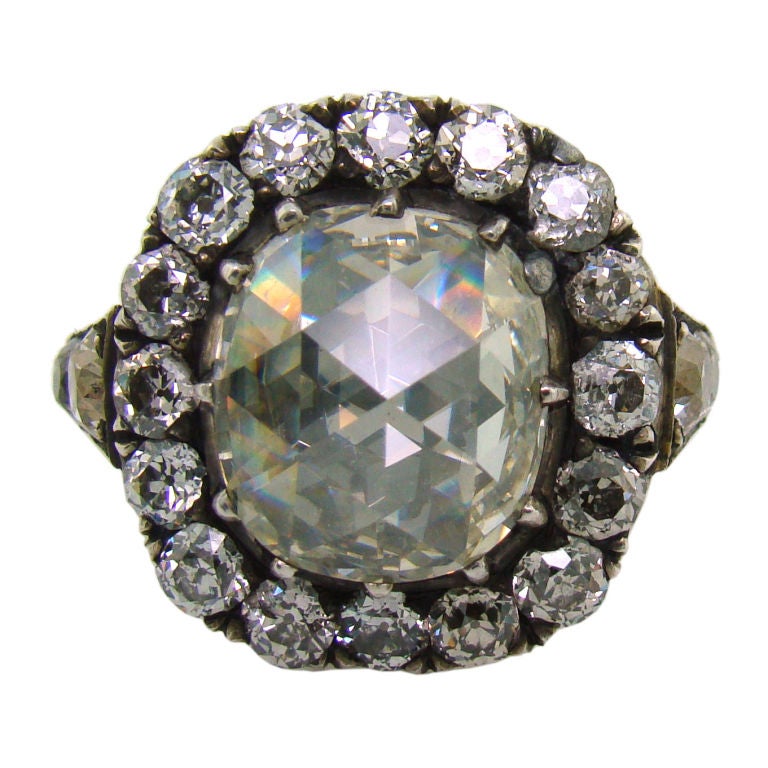 Rare Large Rose-Cut Diamond in Original Hand Carved Ring at 1stDibs