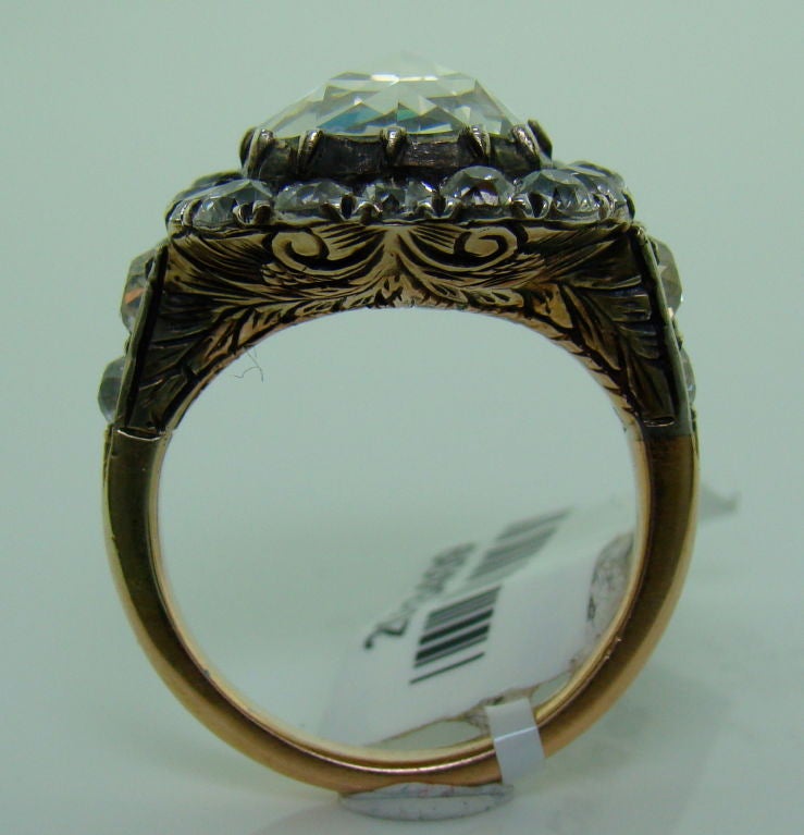 Rare Large Rose-Cut Diamond in Original Hand Carved Ring at 1stDibs