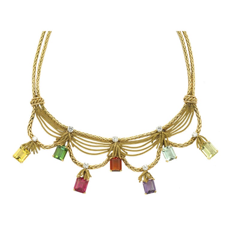 Pierre Sterlé Necklace in 18K Gold with Multi-Colored Stones at 1stDibs