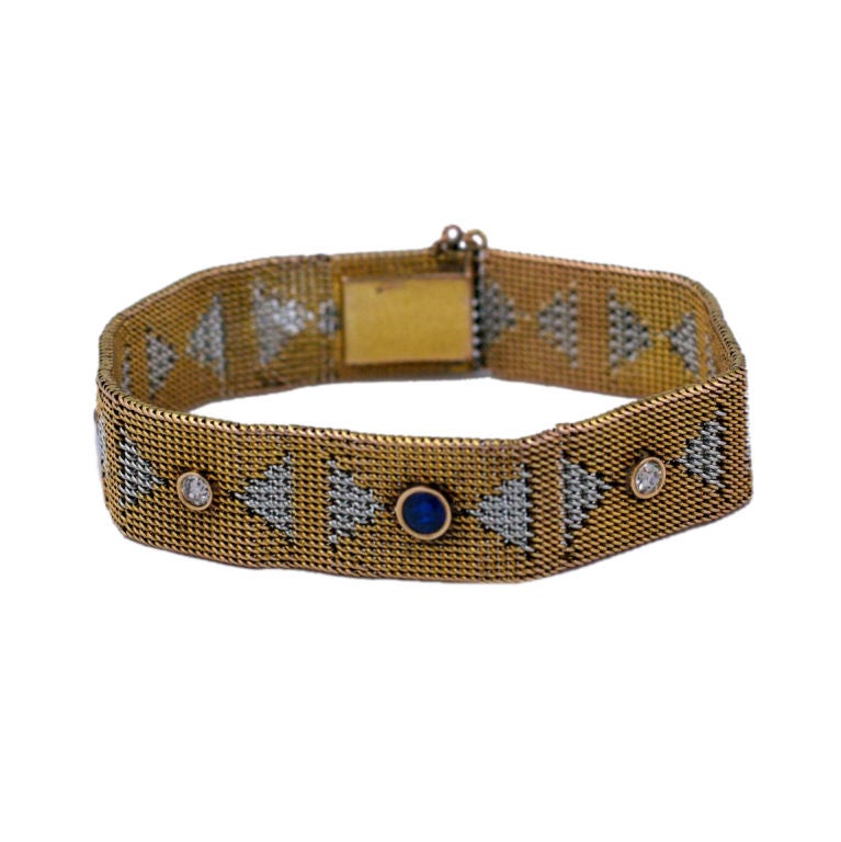 Yellow and White Gold Deco Mesh Bracelet with Stones For Sale at 1stdibs