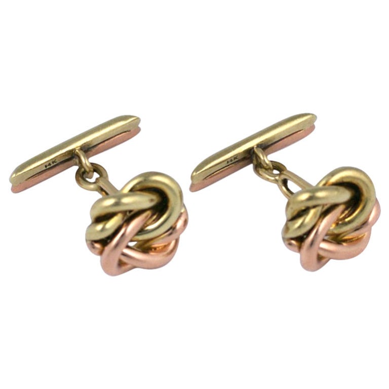 Elegant Two-Tone Gold Knot Cufflinks For Sale at 1stDibs