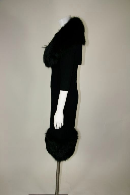 Howard Greer Black Cocktail Dress with Jacket, Fox Trim at 1stDibs
