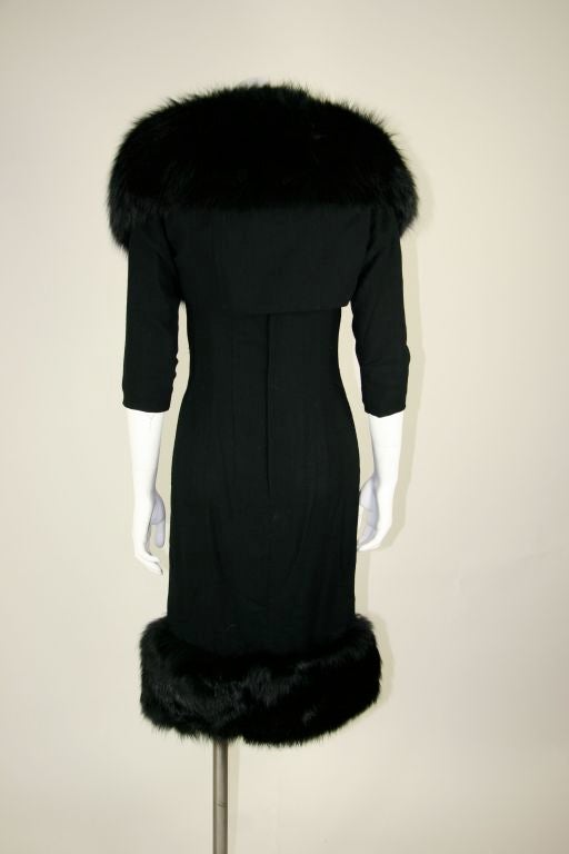 Howard Greer Black Cocktail Dress with Jacket, Fox Trim at 1stDibs
