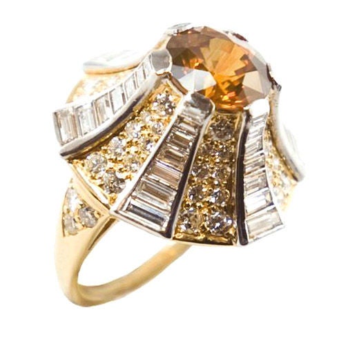18k Orange Zircon and Diamond Pagoda RIng at 1stDibs