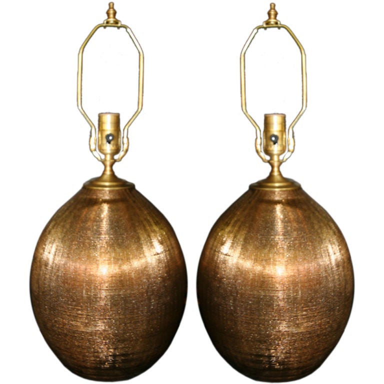 Pair of Copper textured table lamps. at 1stDibs