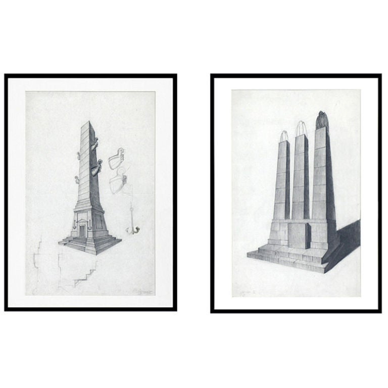 SET OF TWO ITALIAN FASCIST LARGE ARCHITECTURAL PENCIL DRAWINGS For Sale ...