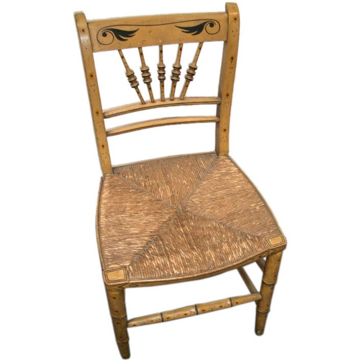 18TH C. ORIGINAL PAINTED HAND WOVEN RUSH CHAIR at 1stDibs