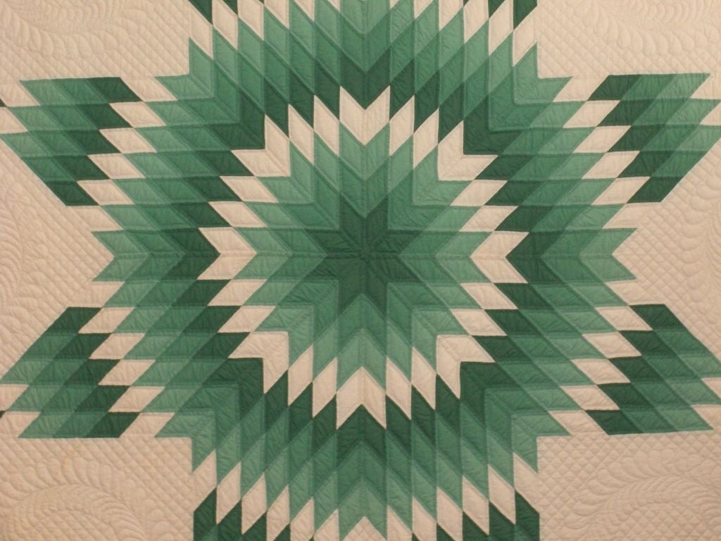 RARE GREEN and WHITE EARLY 20THC STAR QUILT/ FOUR SHADES OF GREEN at ...