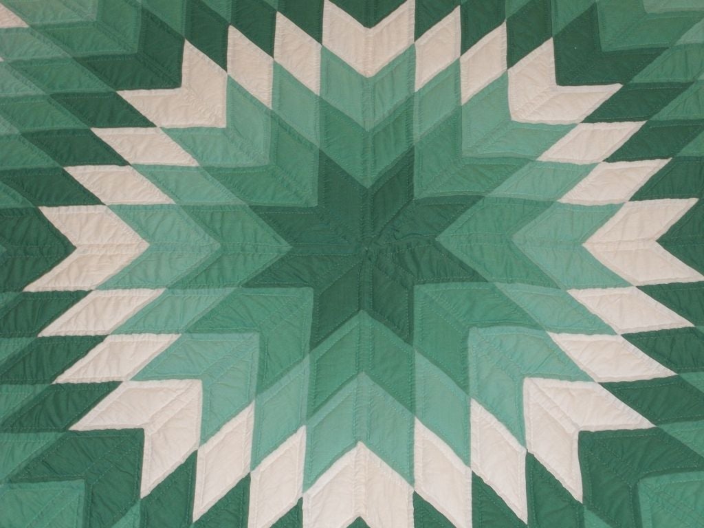 RARE GREEN and WHITE EARLY 20THC STAR QUILT/ FOUR SHADES OF GREEN at ...