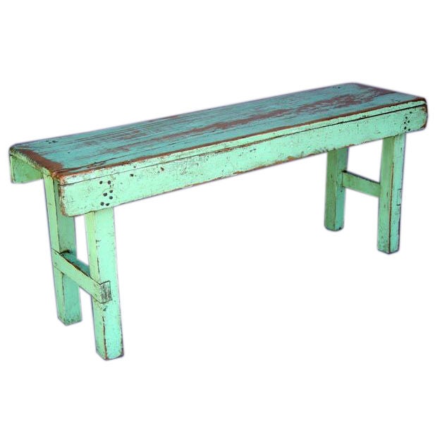 Rustic Painted Bench at 1stDibs