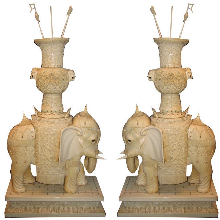 Pair, of Monumental Chinese Hand Carved Ivory Elephants at 1stDibs ...