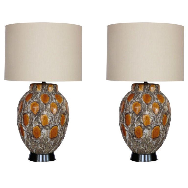 Large Snakeskin Motif Ceramic Lamps at 1stDibs