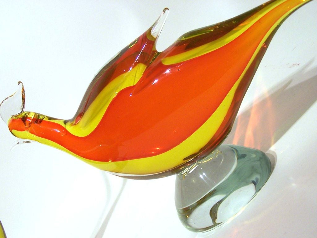 Pair of Colorful Archimede Seguso Birds, Murano, Italy For Sale at 1stDibs