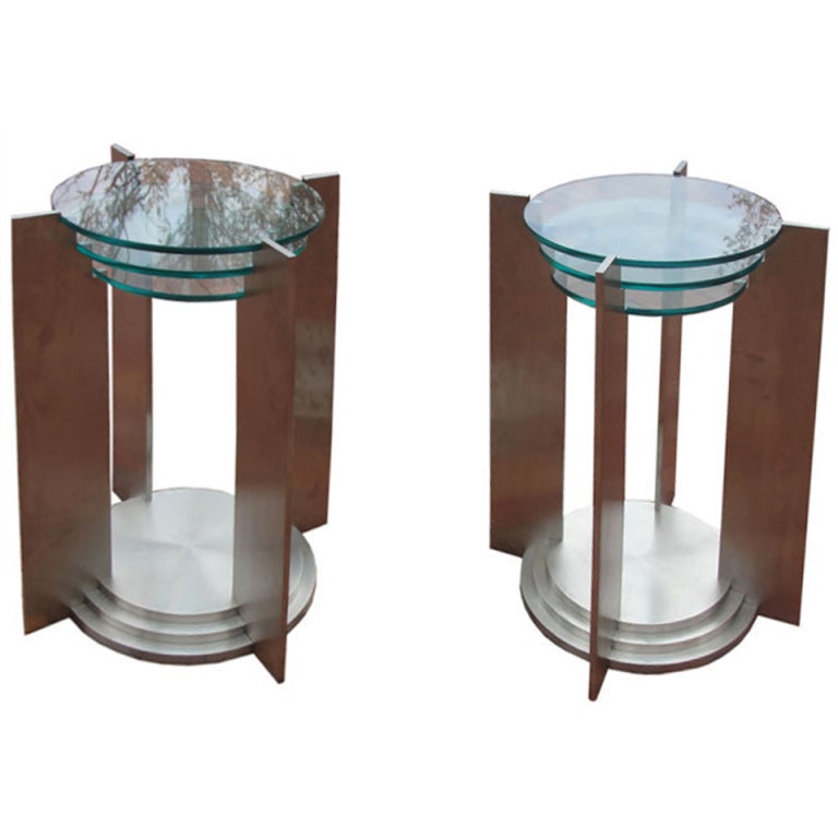 Industrial Deco Style Heavy Steel Side Tables, Pair For Sale at 1stDibs