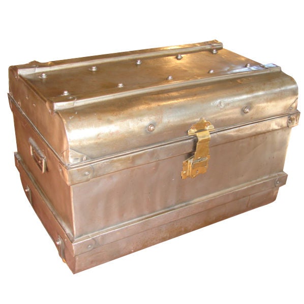 Steel trunk with brass lock by Bates at 1stDibs