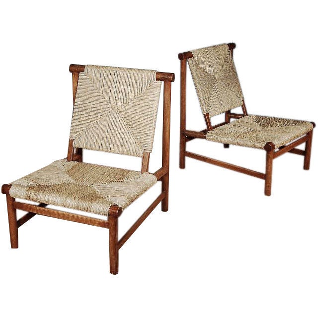 Pair of Contemporary Oak and Rush Seats at 1stDibs