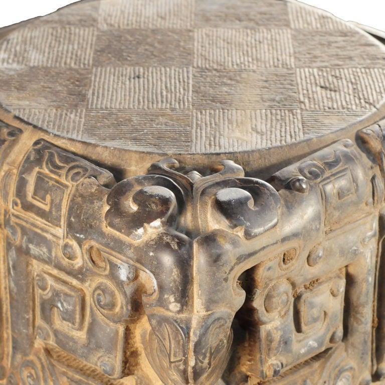 Pair of Carved Stone Taotie Pedestals at 1stDibs