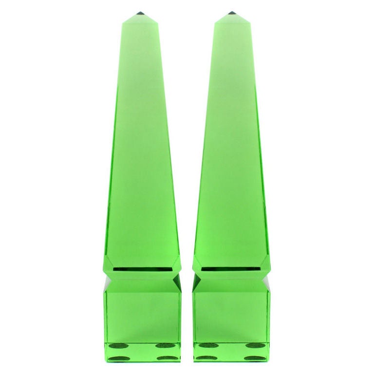 Pair of Green Crystal Obelisks at 1stDibs