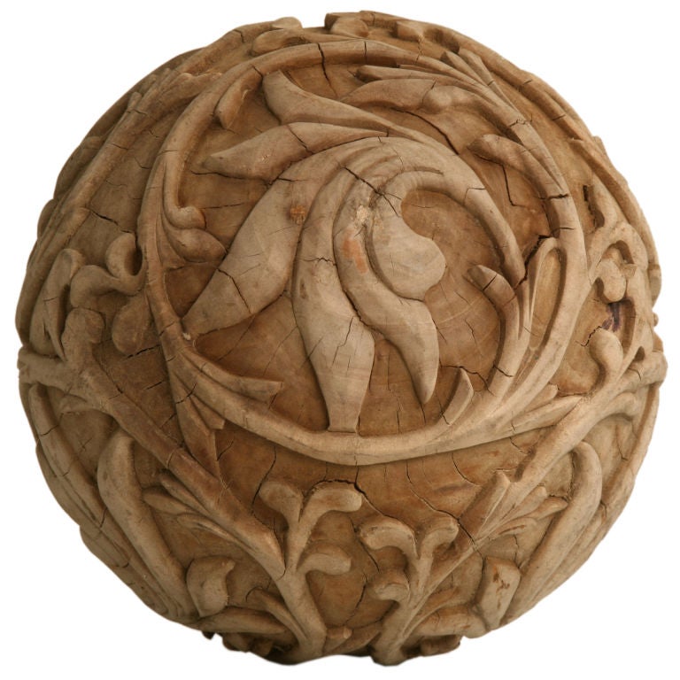 French Hand-Carved Wooden Sphere at 1stDibs
