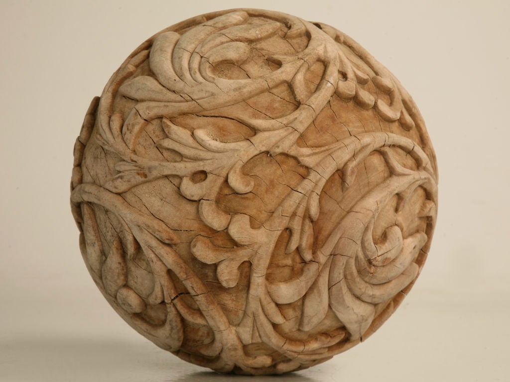 French Hand-Carved Wooden Sphere at 1stDibs