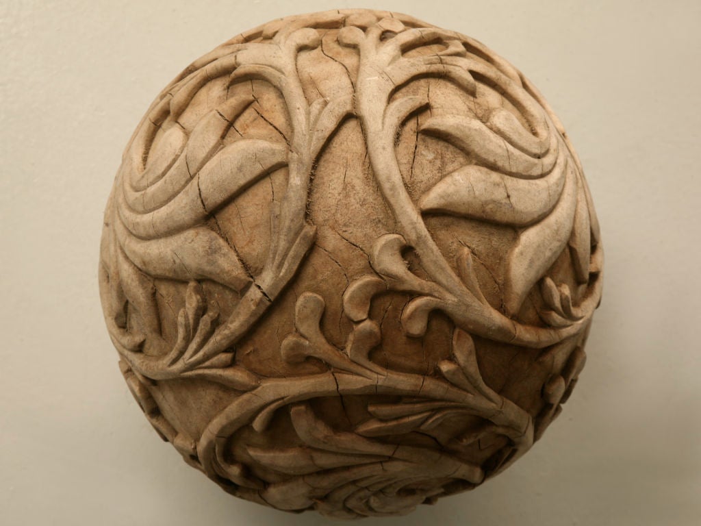 French Hand-Carved Wooden Sphere at 1stDibs