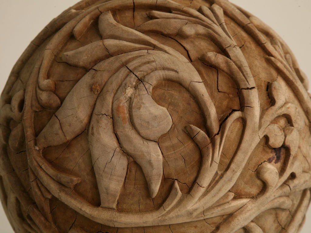 French Hand-Carved Wooden Sphere at 1stDibs